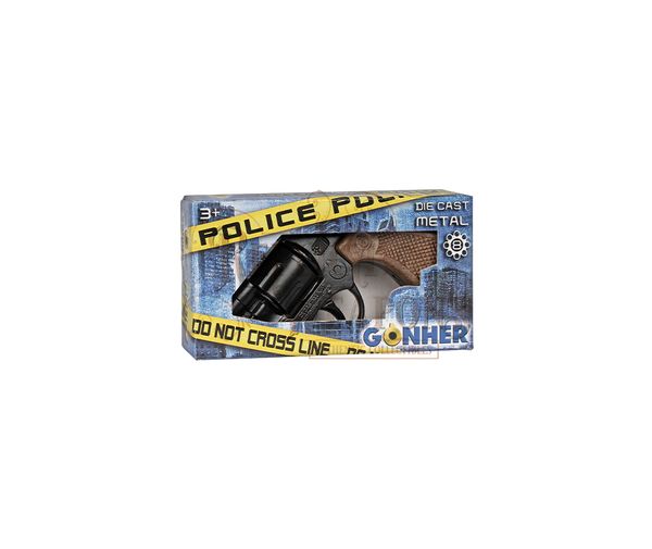 Gonher Cap Gun - Diecast Metal Police Revolver - 8-Shots - Brown/Black ...